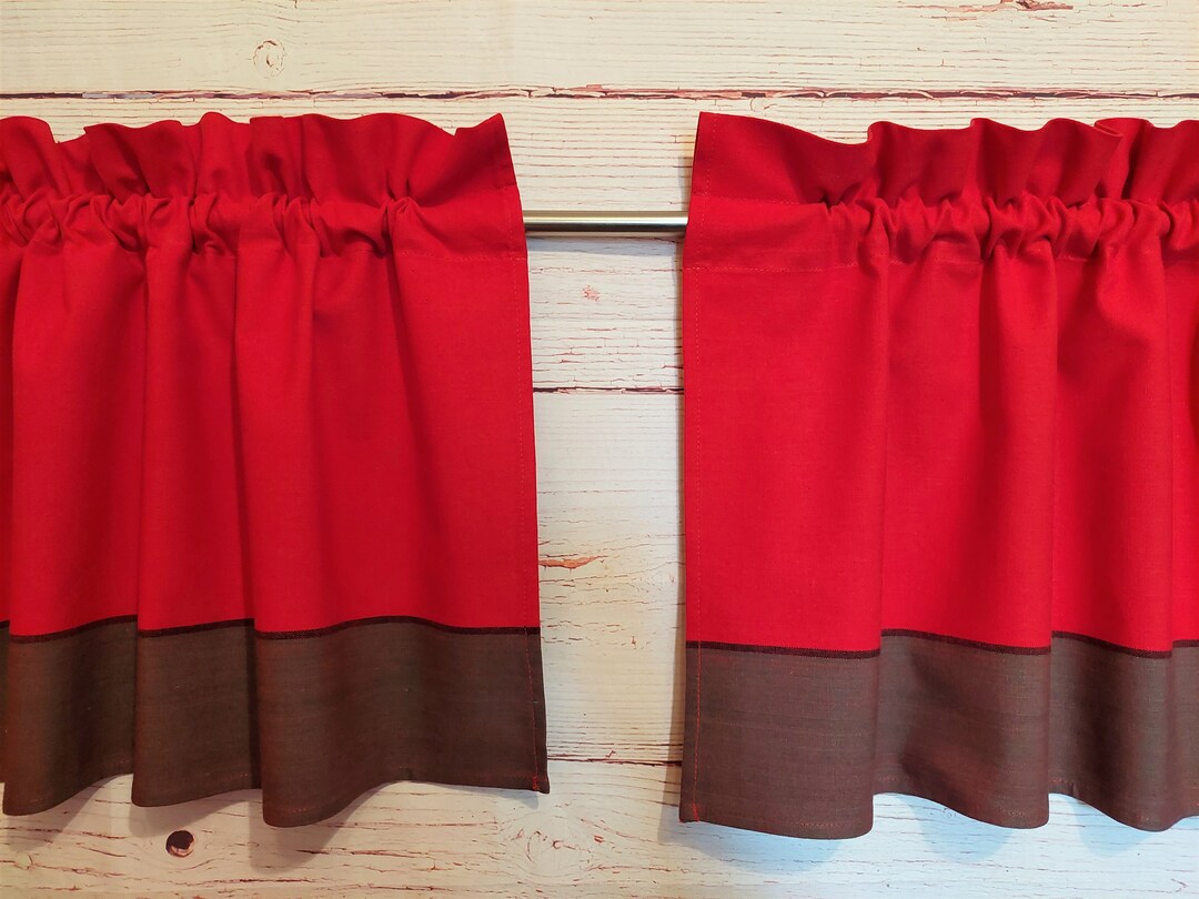 Handmade Red Cafe Curtains: Vintage, Reversible, Woven, Red/brown, Rod ...