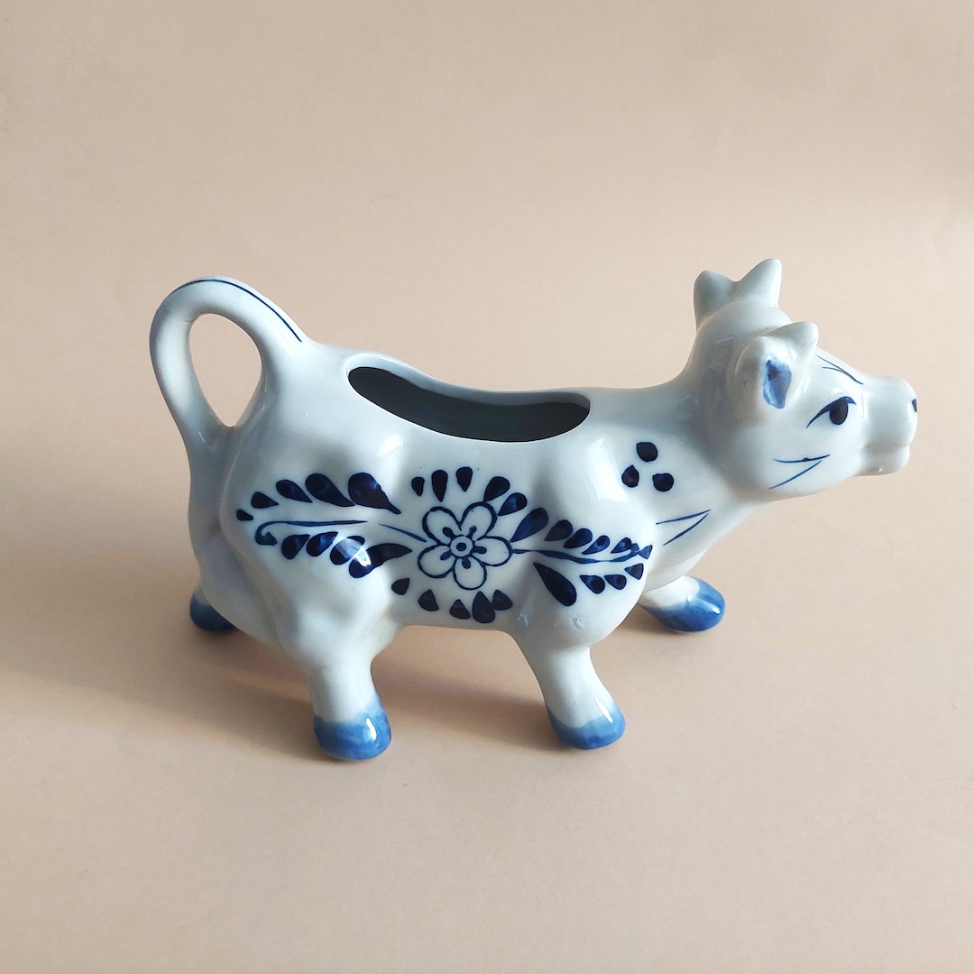 Vintage Blue White Porcelain Milk Jug Cow Shaped 150ml Delft Blue Color ...
