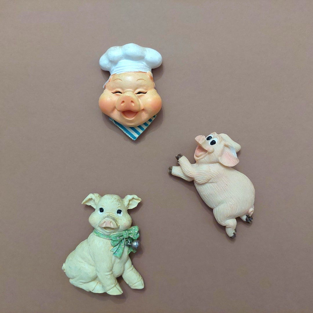 Set of 3 Piggy Magnets; Vintage Ceramic Pigs Figurines-magnets; Kitchen ...