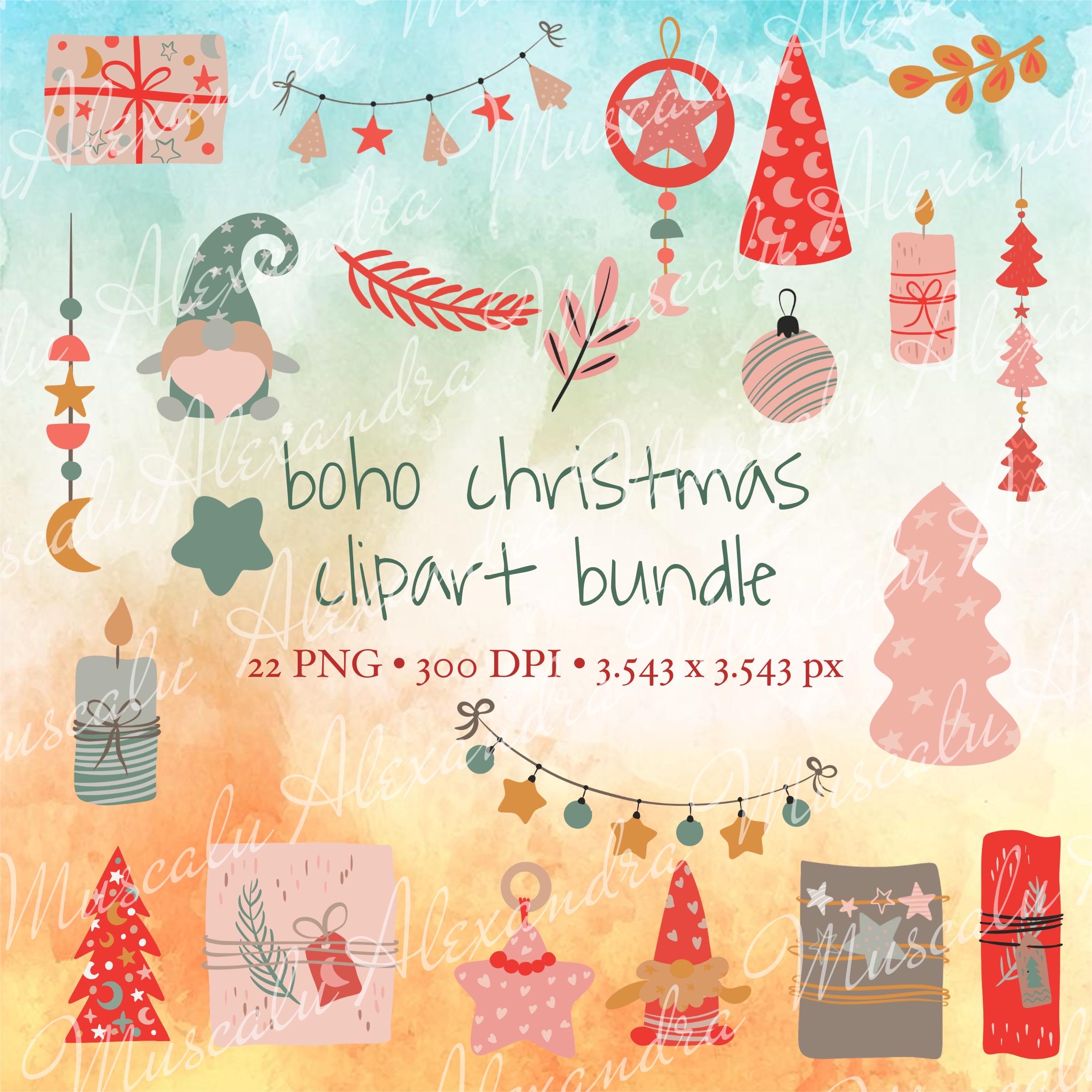 Set 22 Boho Christmas Clipart Bundle PNG, Christmas PNG, Clipart Bundle ...