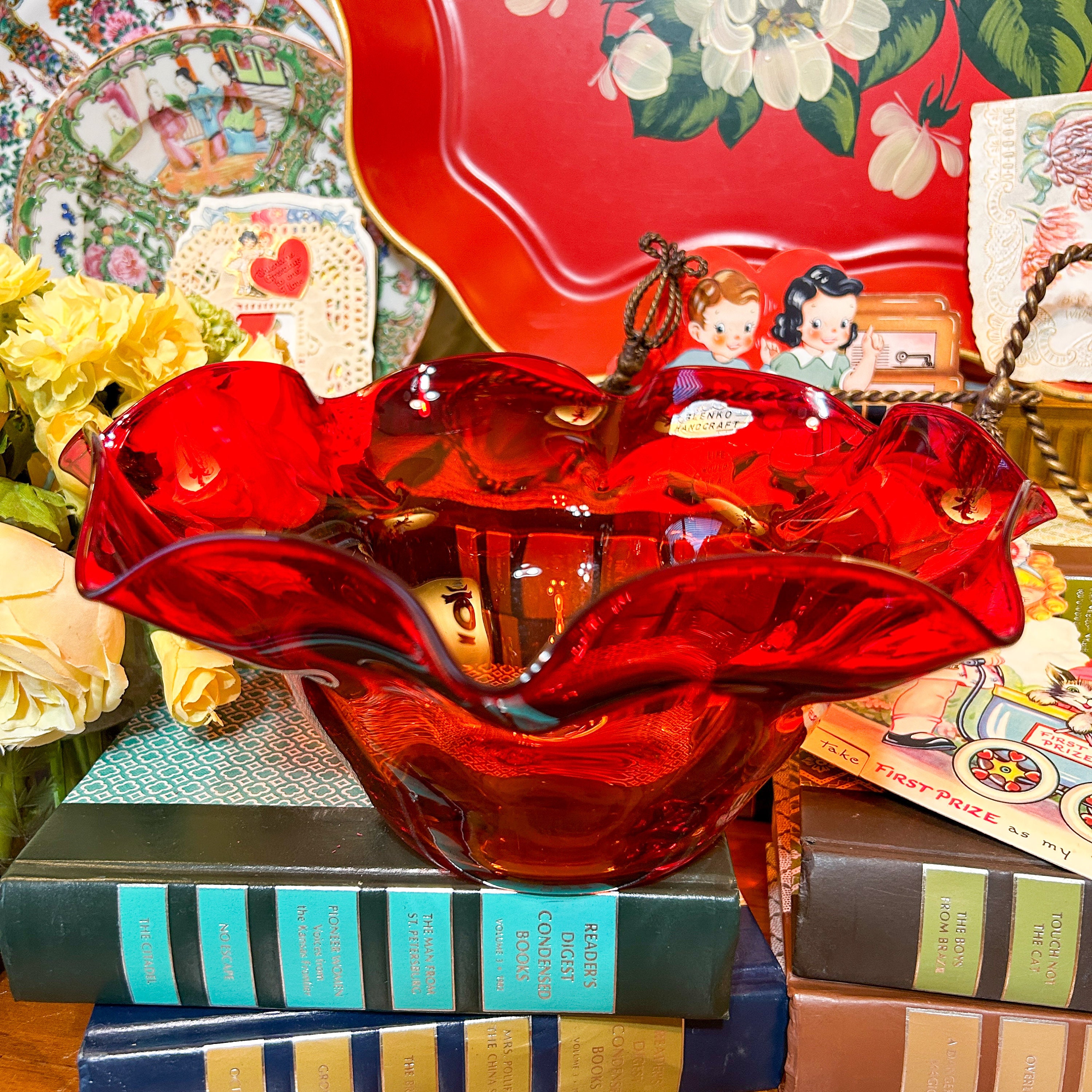Blenko Amberina Ruffle Centerpiece Bowl Sunset Colored Glass With ...