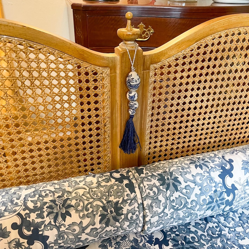 Victorian Style Vintage Cane Settee/ Bench With Ralph Lauren “porcelain ...