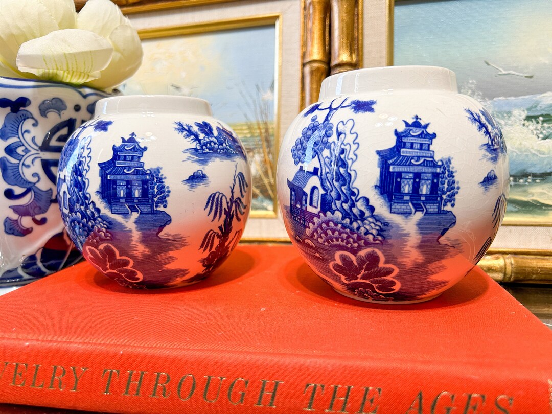 PAIR English Cauldon Blue Willow Vases - Etsy