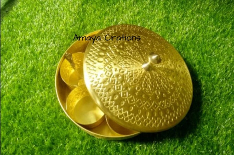 100% Brass Indian Style Spice Box Purely Designed Masala Box | Etsy