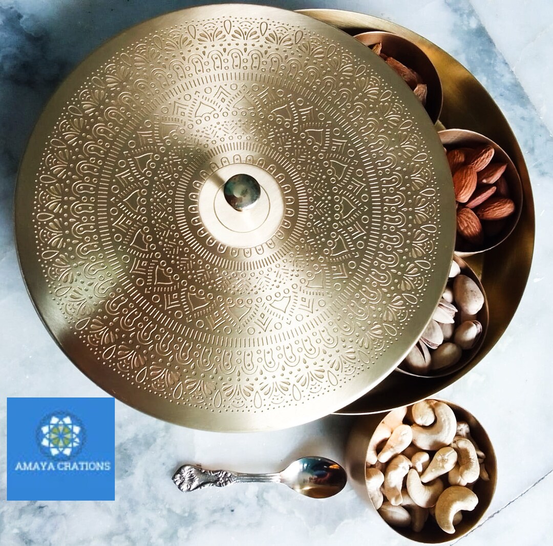 Indian Handcrafted Brass Metal Spice Box Kitchen Storage Containers ...