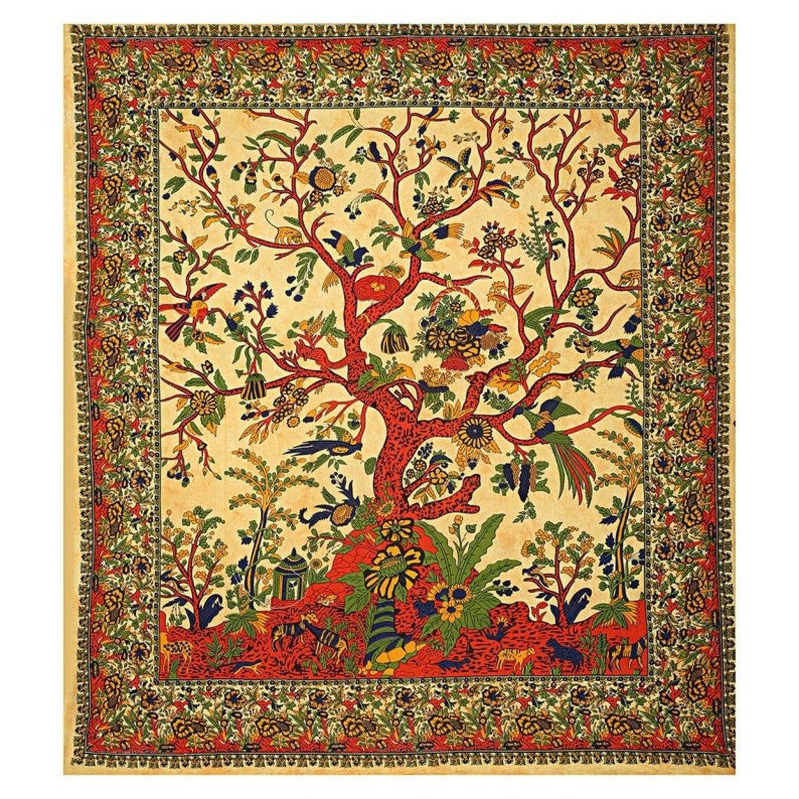 Green Tree of Life Tapestry Wall Tapestry Indian Mandala - Etsy