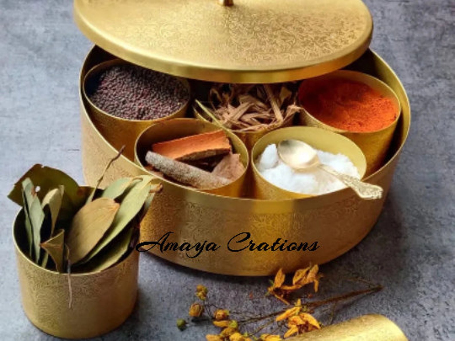 100% Brass Indian Style Spice Box Purely Designed Masala Box | Etsy