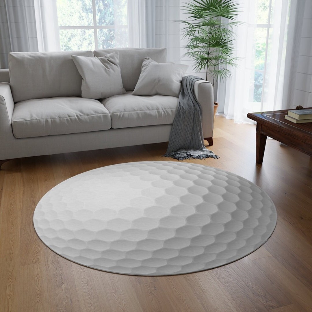 Golf Ball Rug, Round Carpet Shaped Like a Golf Ball, Large White Area ...