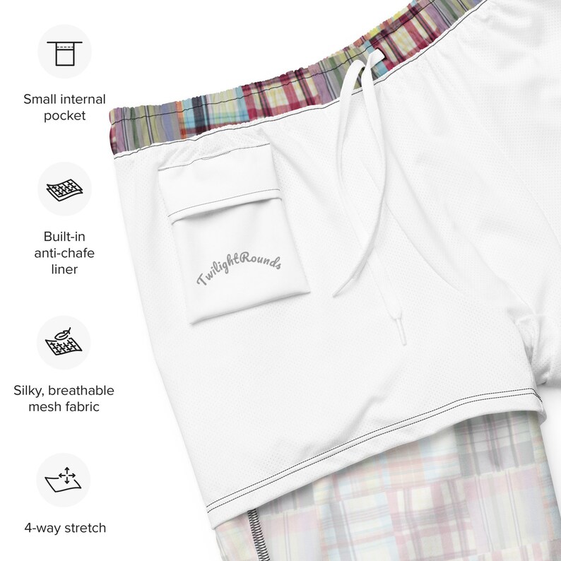 Madras Swim Trunks Preppy Faux Madras Plaid Print Beach - Etsy