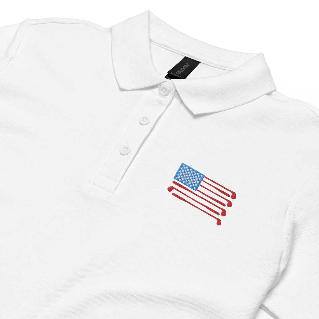 American Flag Golf Shirt, Women’s Golf Polo Shirt With Embroidered Golf ...