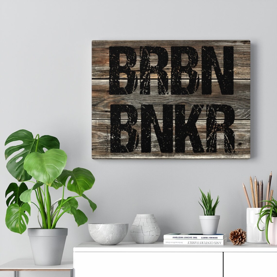 Bourbon Bunker Sign, BRBN BNKR Whisky Bar Sign, Man Cave Wall Art ...