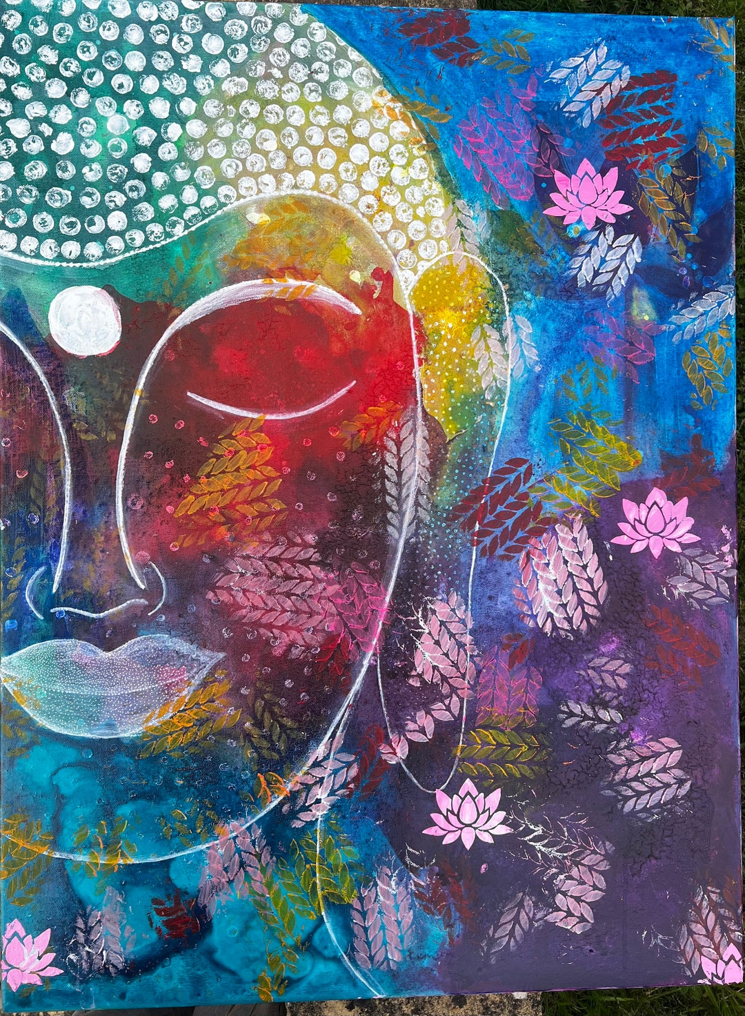 Colourful Buddha Painting, Bold Colours, Buddhism Artwork, Red, Blue ...