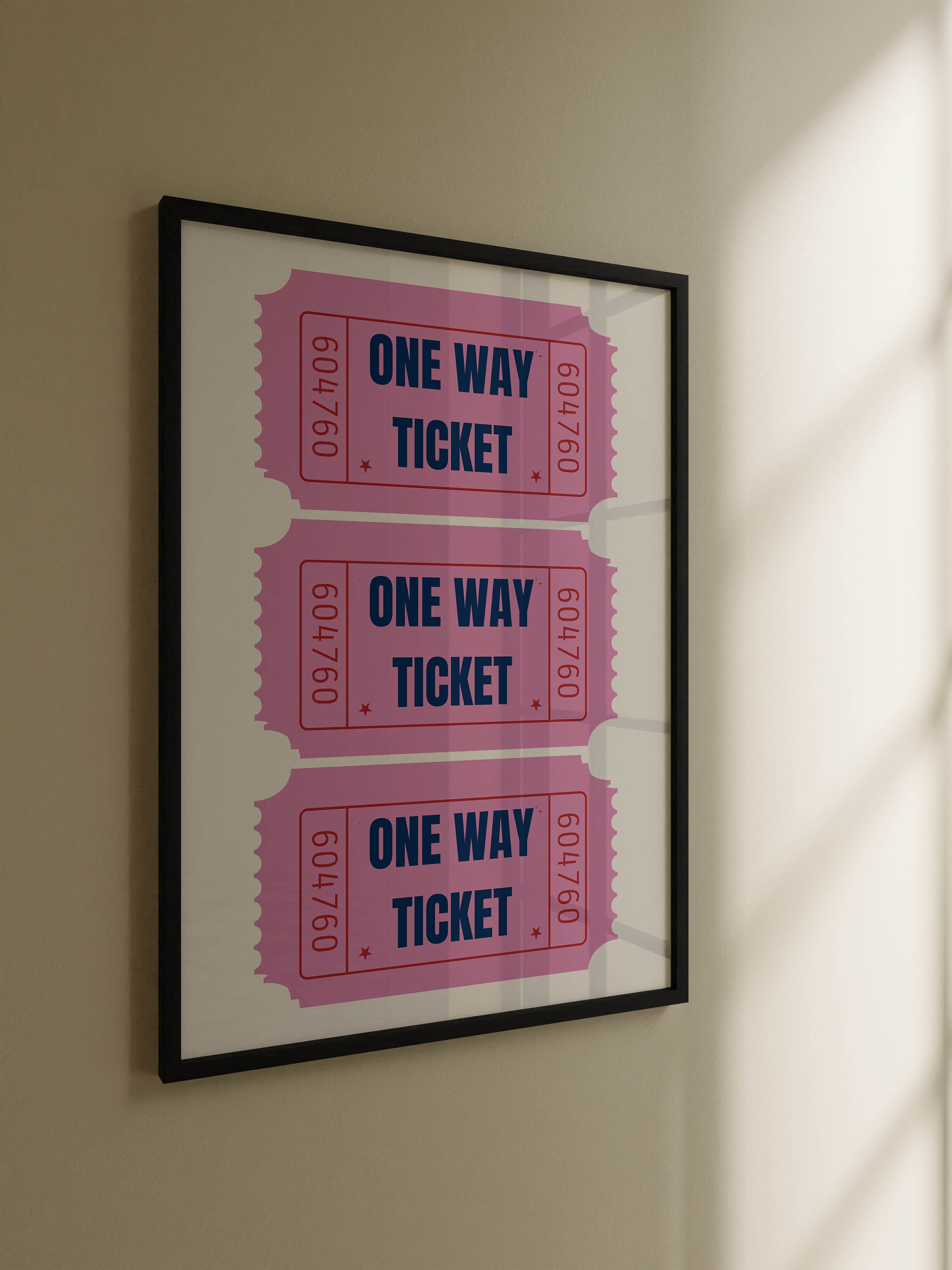 One Way Ticket Poster, Dorm Room Decoration, Pink Retro Poster Print ...