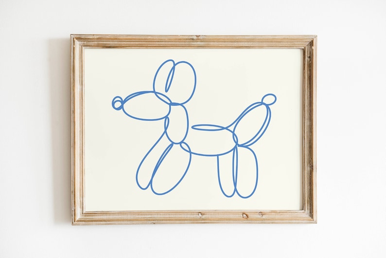 Blue Balloon Dog Outline Poster, Dorm Room Decor, Trendy Poster Print ...