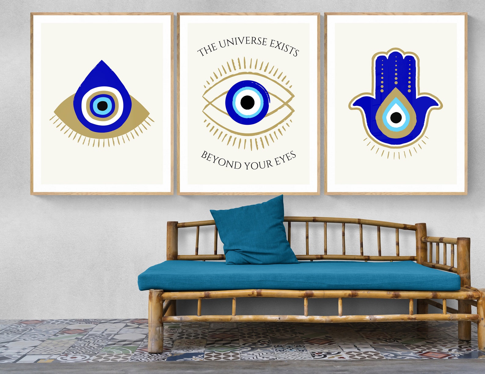 Evil Eye Wall Arts, Inspirational Prints of 3, Blue Nazar Poster Set ...