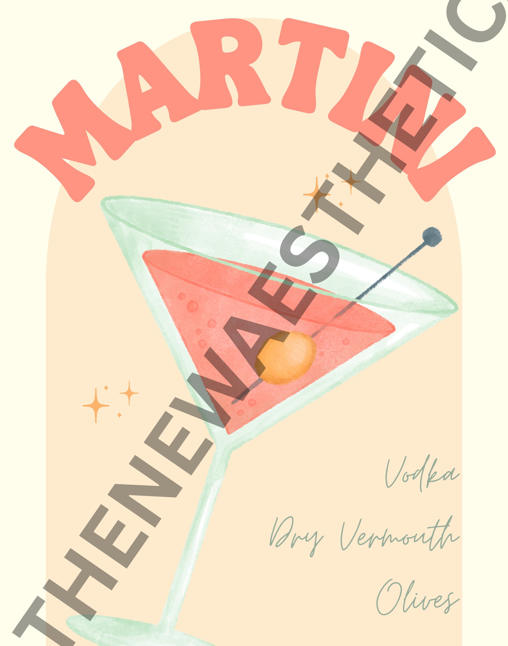 Printable Martini Poster, Preppy Cute Wall Art, Trendy Cocktail Poster ...