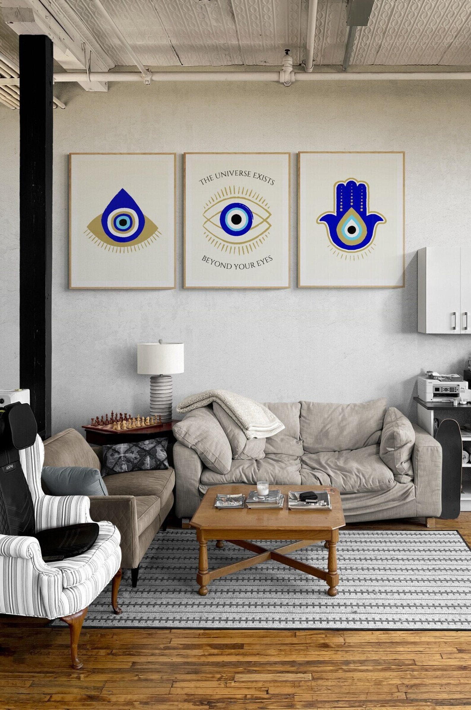 Evil Eye Wall Arts, Inspirational Prints of 3, Blue Nazar Poster Set ...