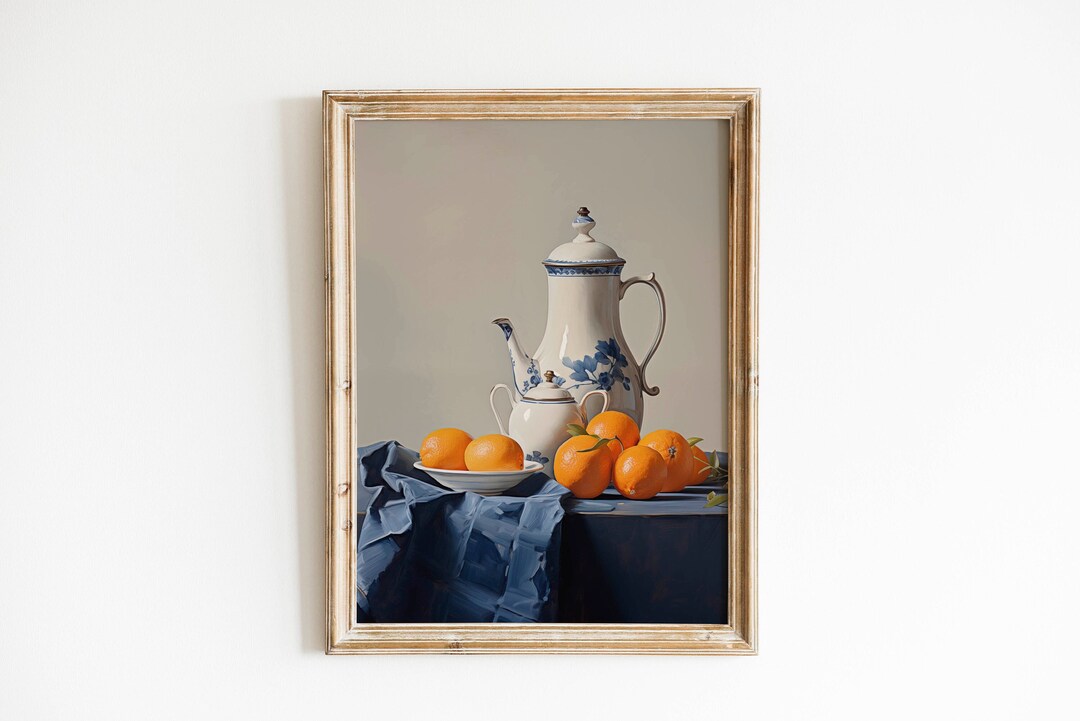 Vintage Kitchen Still Life Painting Print, Oil Painting Oranges Print ...