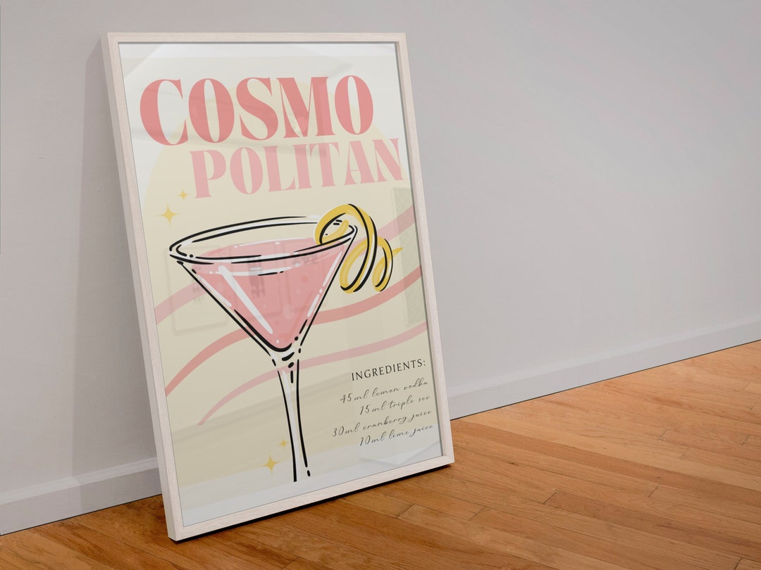Printable Cosmopolitan Poster, Preppy Wall Art Pink, Trendy Cocktail ...