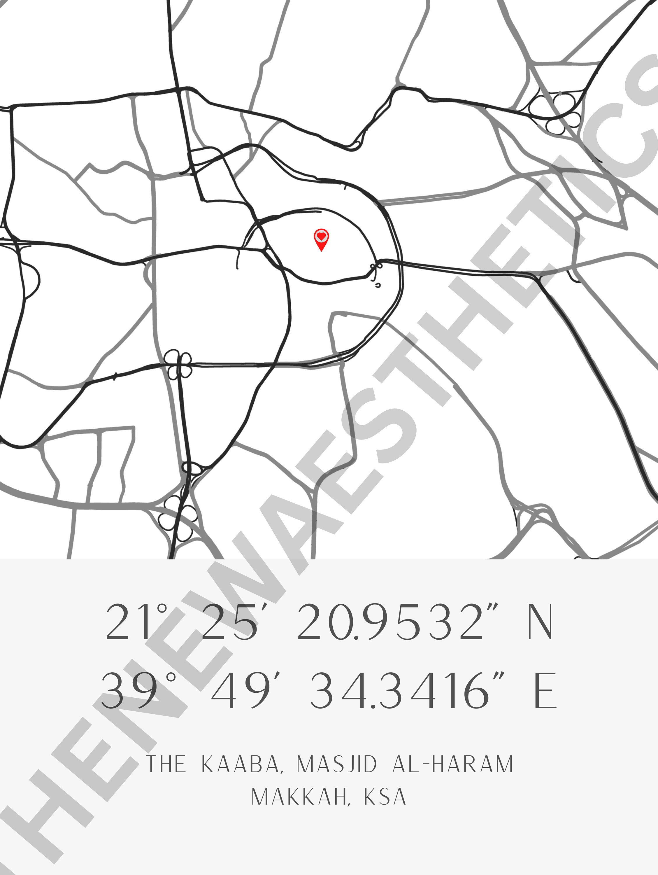 Kaaba Coordinate Poster, Muslim Home Decoration, Simple Islamic Wall ...