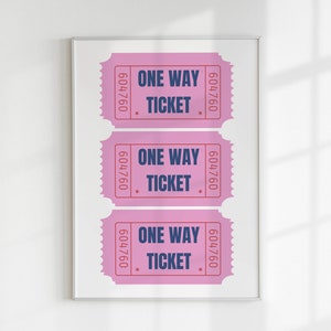 One Way Ticket Poster, Dorm Room Decoration, Pink Retro Poster Print ...