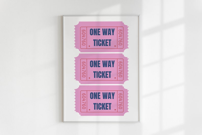 One Way Ticket Poster Dorm Room Decoration Pink Retro Poster - Etsy