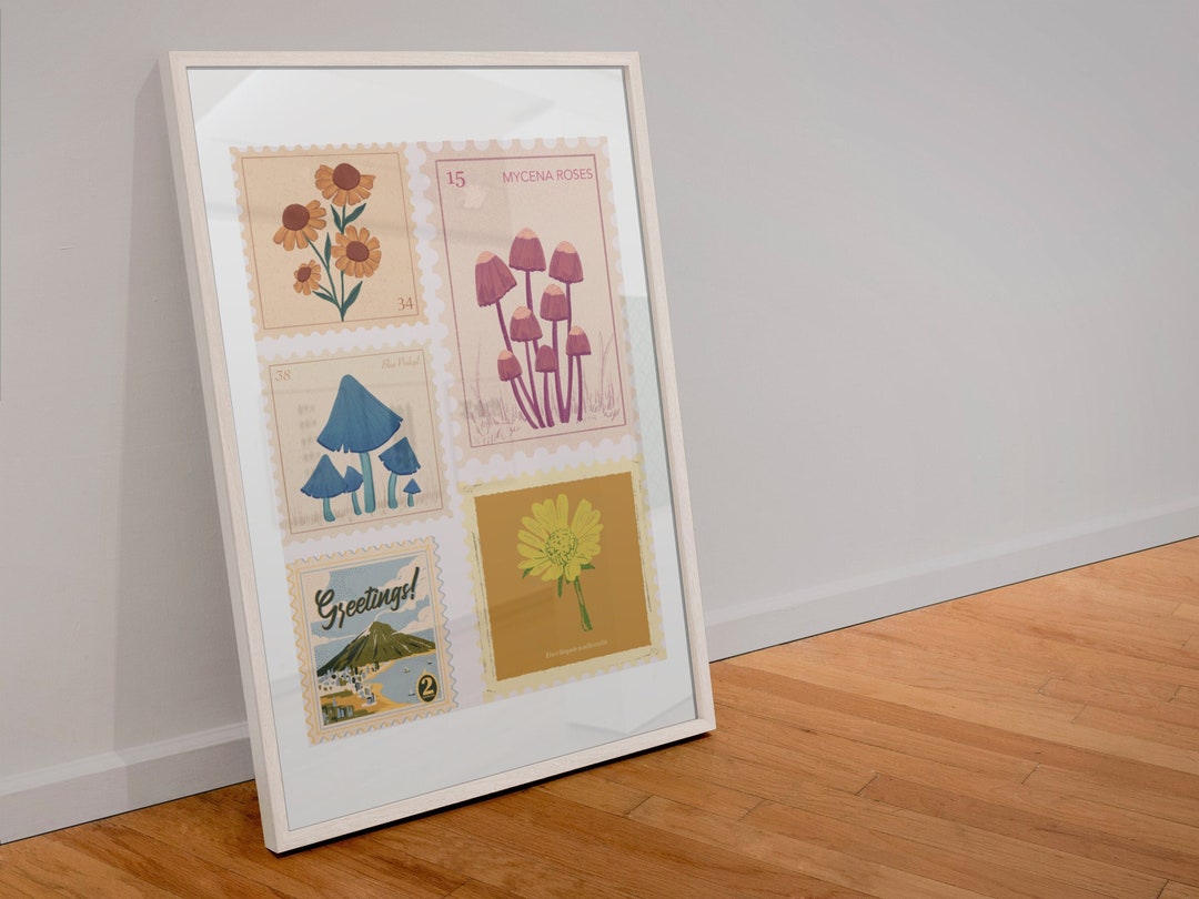 Printable Stamps Poster, Patchwork Wall Art, Pastel Vintage Poster ...