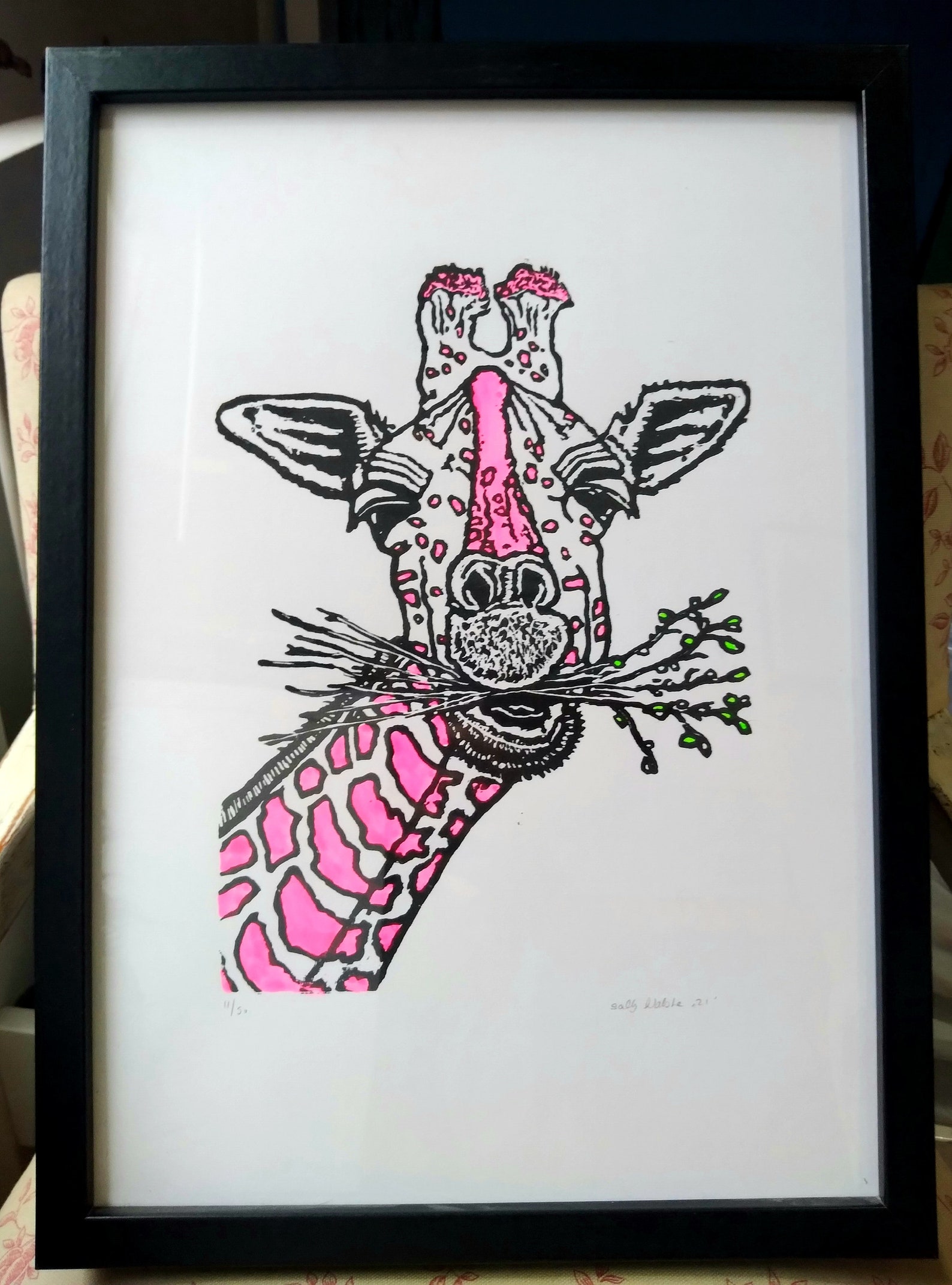 Linoprint Animal Giraffe Wall Art Original Art Piece - Etsy