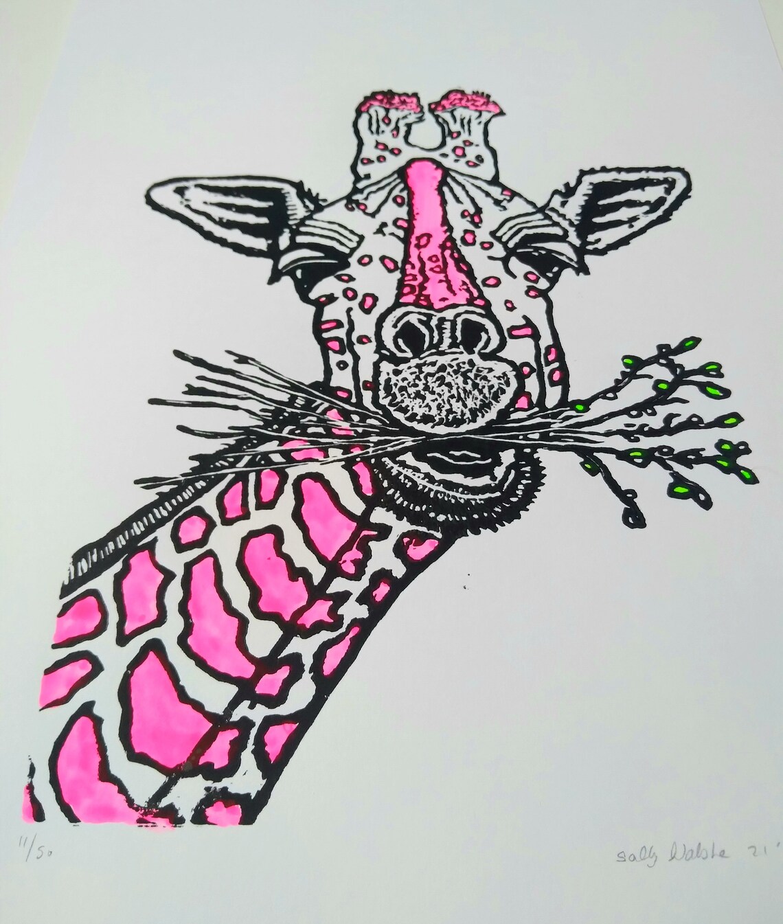 Linoprint Animal Giraffe Wall Art Original Art Piece - Etsy