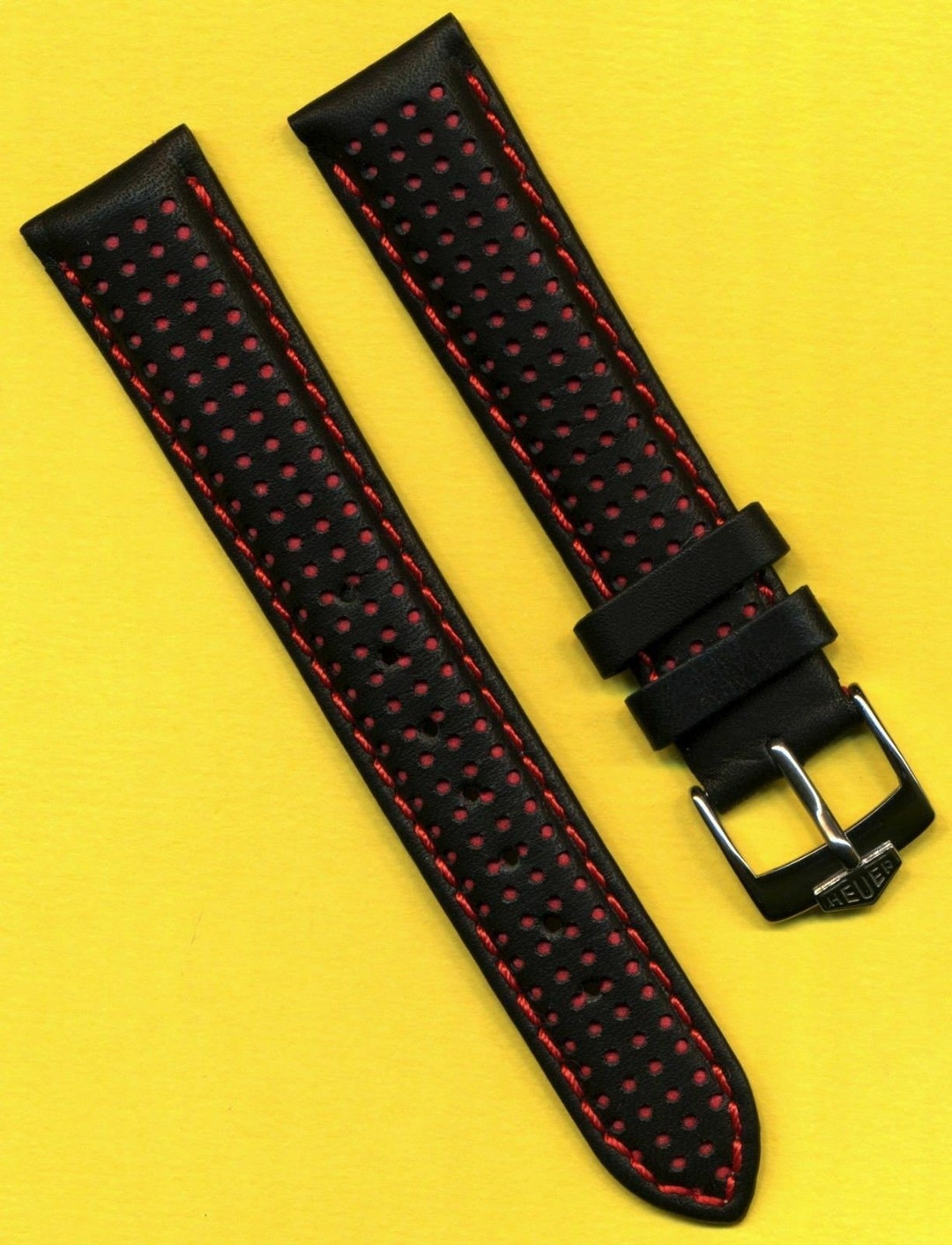 Black Red Rally Perforated Leather Mb Strap 18mm 20mm and Pre - Etsy