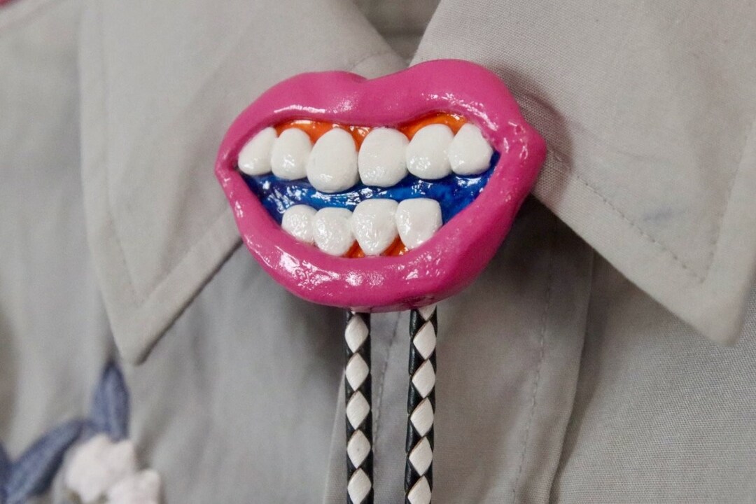 Smile Bolo Tie Black and White Leather Cord - Etsy