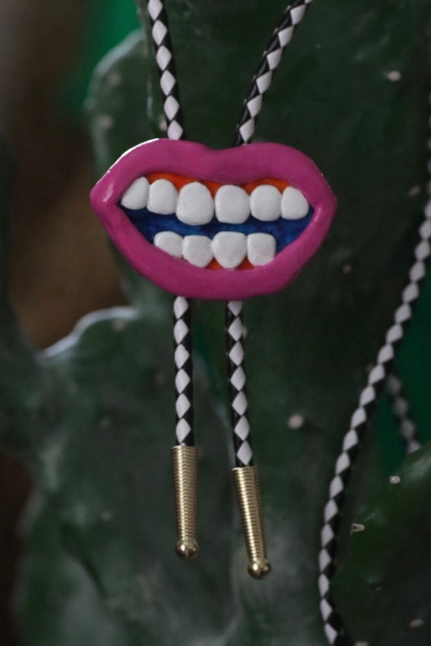 Smile Bolo Tie Black and White Leather Cord - Etsy