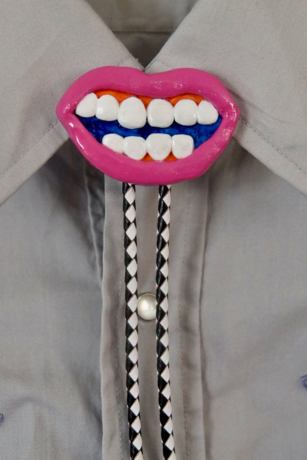 Smile Bolo Tie Black and White Leather Cord - Etsy