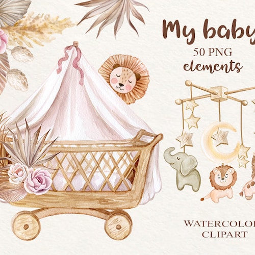 Boho Baby Nursery Kids Clipart Newborn Baby Watercolor - Etsy