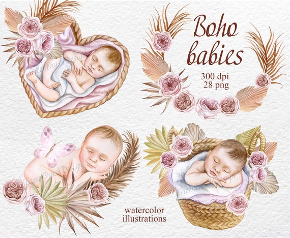 Baby Shower Watercolor Clipart Boho Clipart Tropical Leaves | Etsy