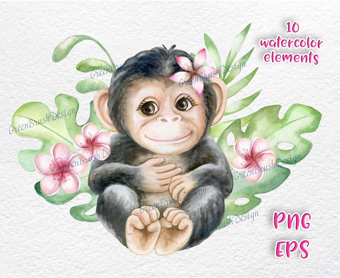 Cute Little Monkey Clipart Set. Jungle Clip Art African Animals. Safari ...