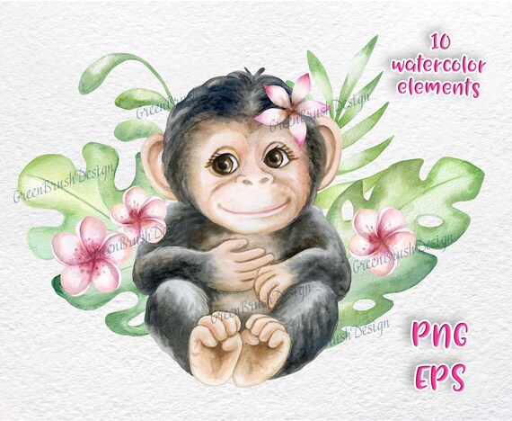 Cute Little Monkey Clipart Set. Jungle Clip Art African - Etsy