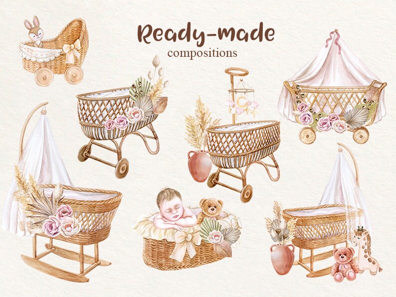 Boho Baby Nursery Kids Clipart Newborn Baby Watercolor | Etsy