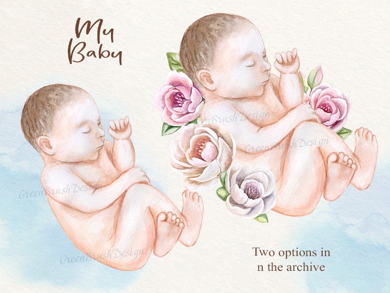 Fetus Watercolor Newborn Baby Clipart Placenta Flowers Art - Etsy