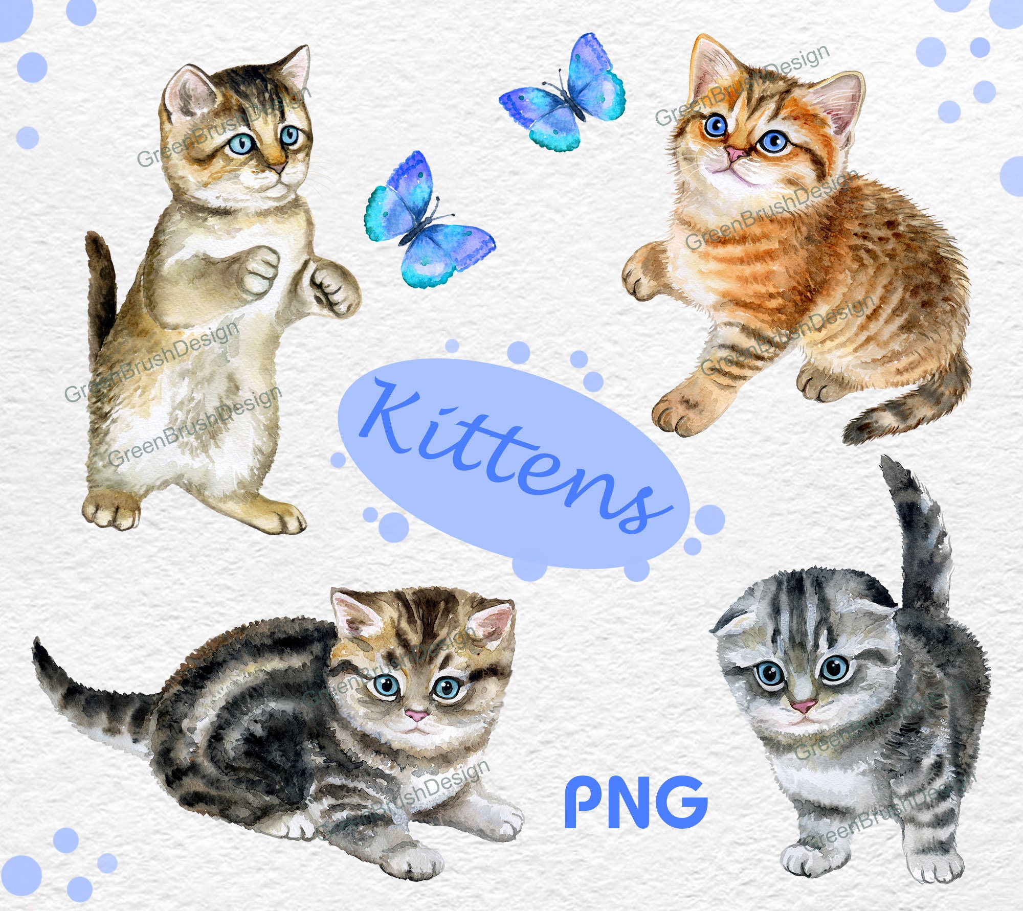 Kittens Clipart Cute Cats Watercolor Clip Art Kitten Cat - Etsy