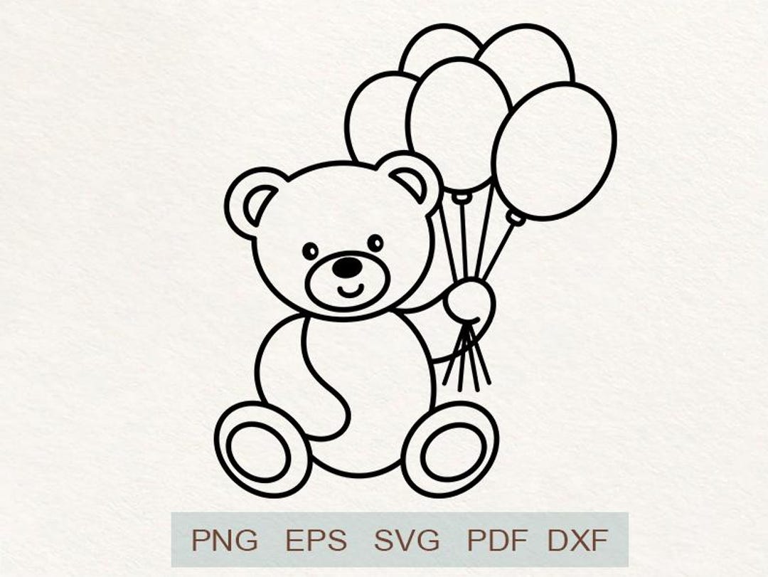 Teddy Bear With Balloons Outline SVG PNG Cricut - Etsy