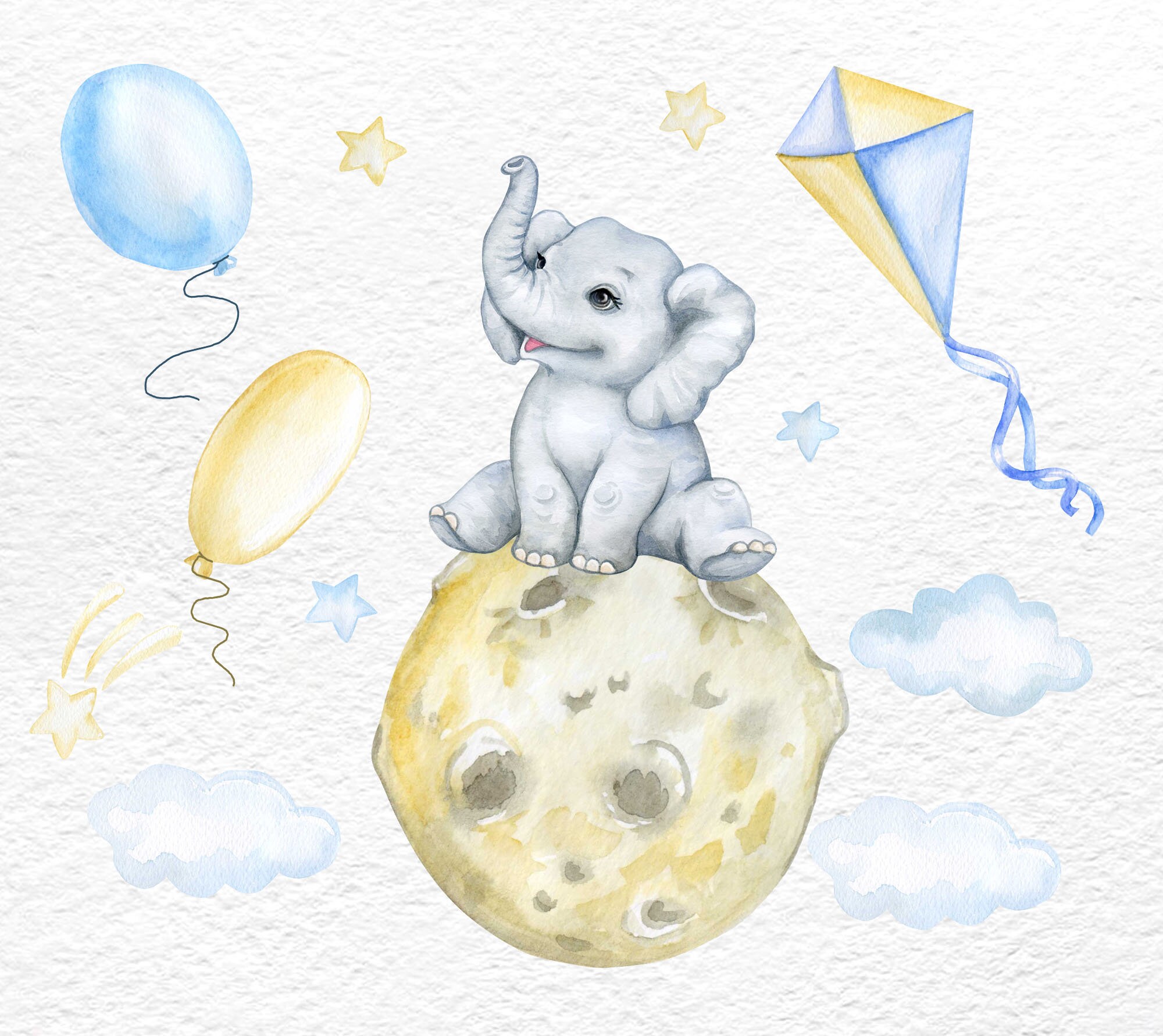 Watercolor Elephant Clipart Baby Animals for Boy Elephant and - Etsy