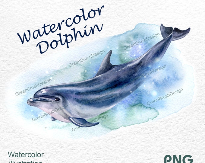 Watercolor Dolphin, Digital Clip Art, PNG Cute Dophins Watercolor ...