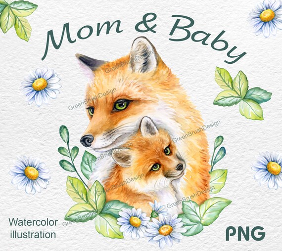 Foxes Baby and Mum Fox Family Clipart Baby Animal PNG | Etsy