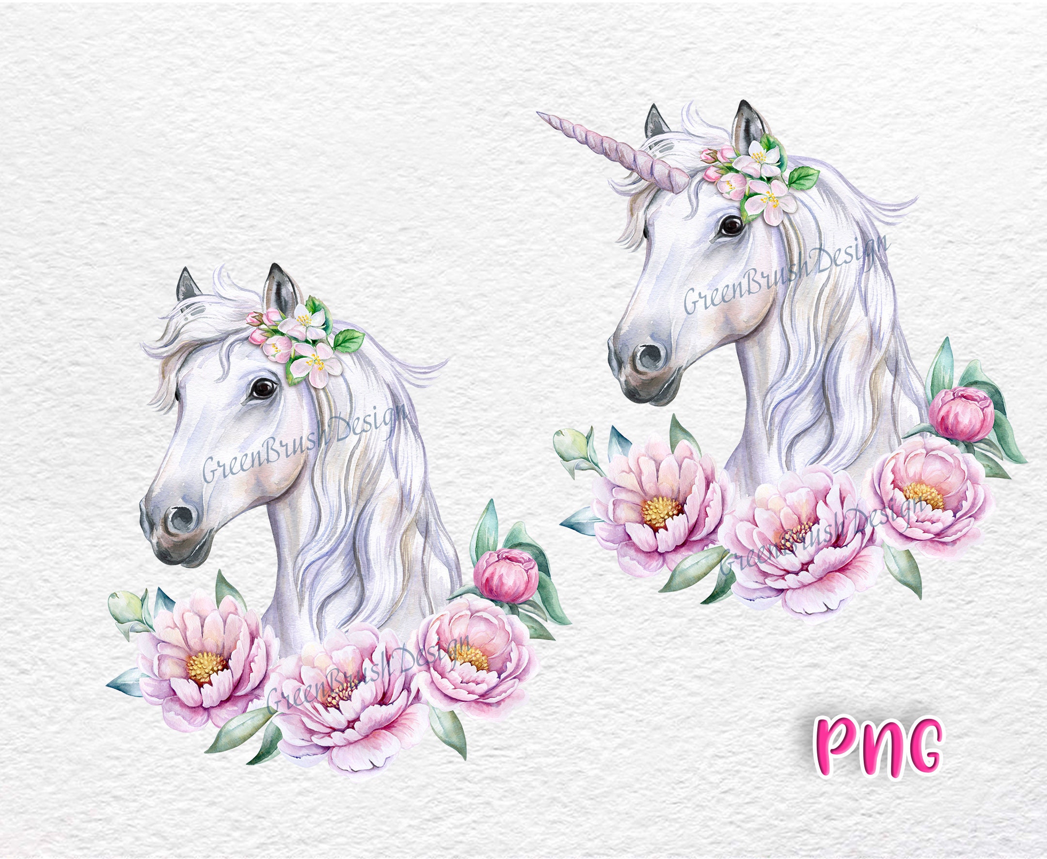 Unicorn Face With Flowers Roses Frame. Horse Watercolor | Etsy