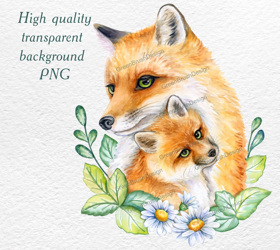 Foxes Baby and Mum Fox Family Clipart Baby Animal PNG | Etsy