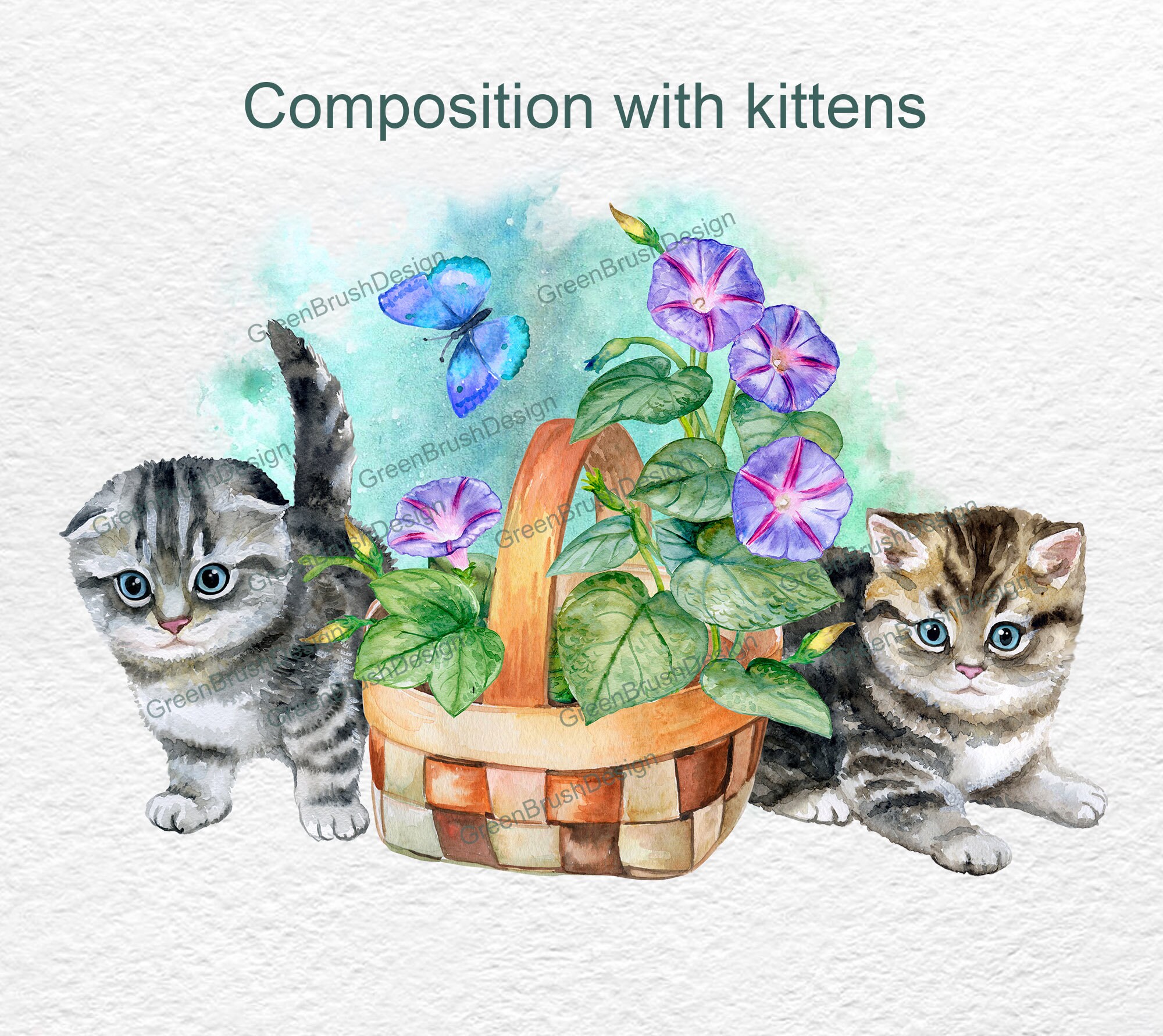 Kittens Clipart Cute Cats Watercolor Clip Art Kitten Cat - Etsy