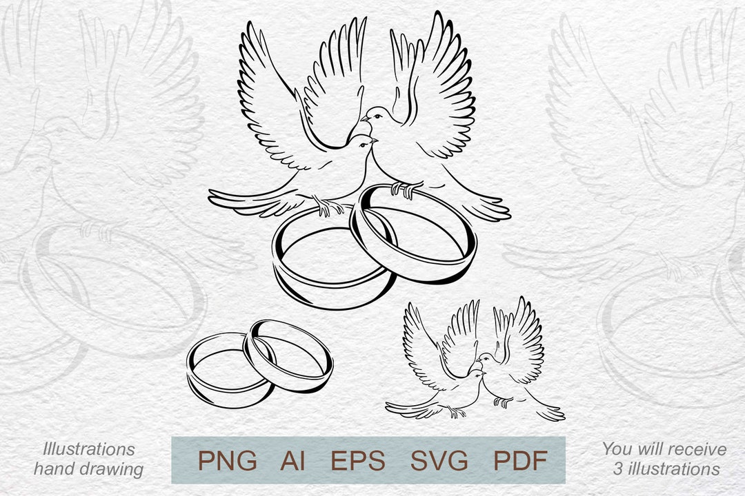 Marriage Rings Svg, Wedding Couple Doves, Wedding Rings Svg, Wedding Svg, Clipart, Silhouette ...