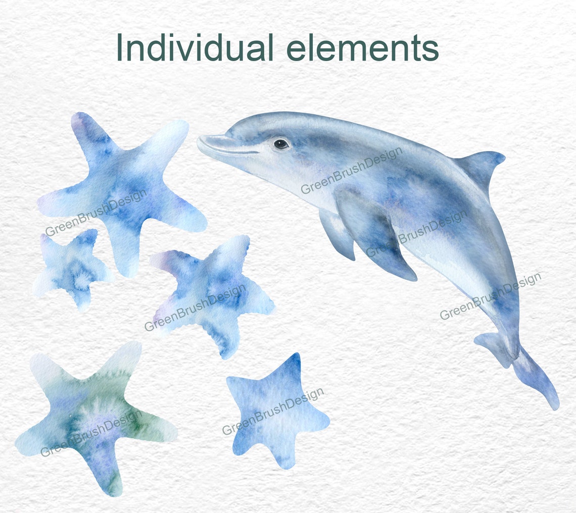 Dolphin. Watercolor Clipart Ocean Life Set of Watercolor - Etsy Canada