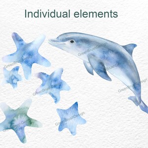 Dolphin. Watercolor Clipart, Ocean Life, Set of Watercolor EPS, AI, PNG ...